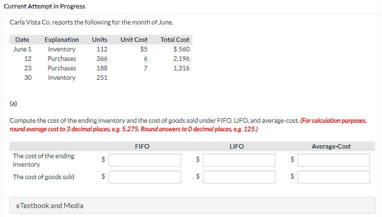 Solved Current Attempt in Progress Carla Vista Co. reports | Chegg.com