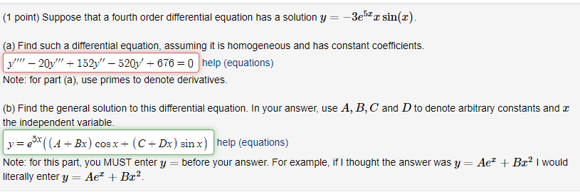 Solved (1 point) Suppose that a fourth order differential | Chegg.com