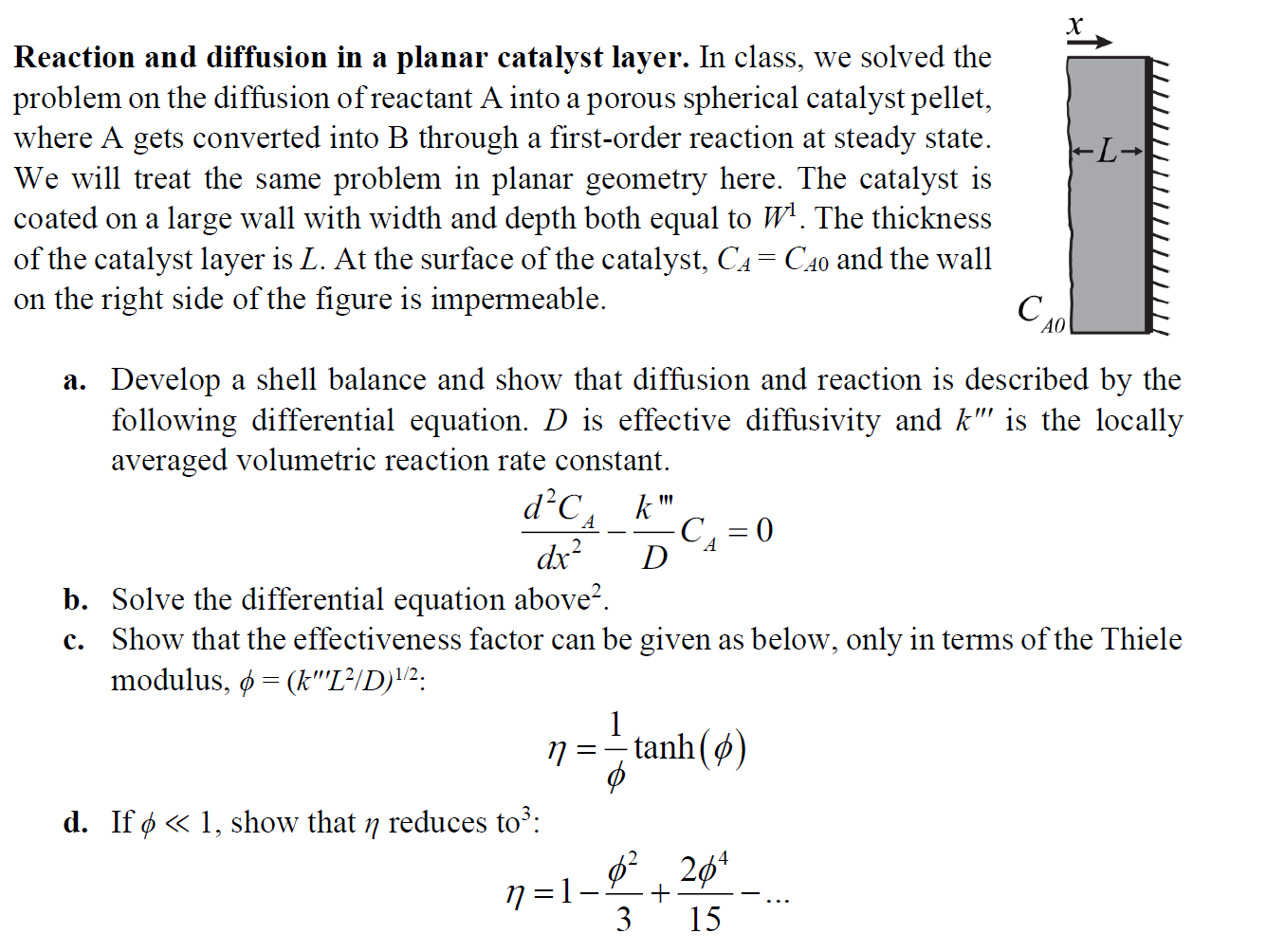 Solved X Reaction and diffusion in a planar catalyst layer. | Chegg.com