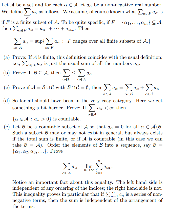Solved Let A be a set and for each α∈A let aα be a | Chegg.com