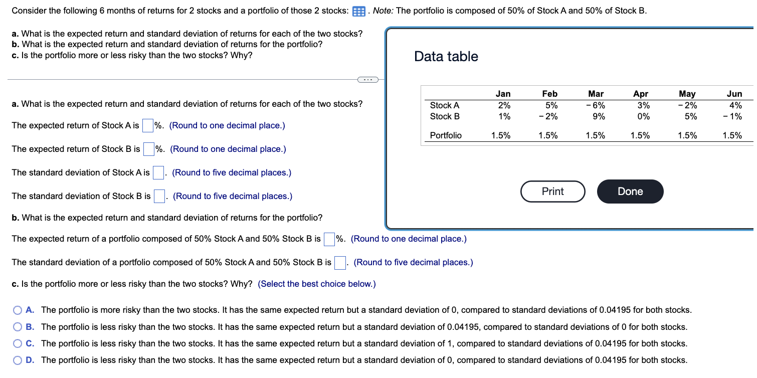 Consider the following 6 months of returns for 2 | Chegg.com