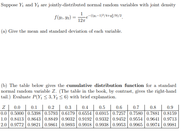 Solved Suppose Y and Y, are jointly-distributed normal | Chegg.com