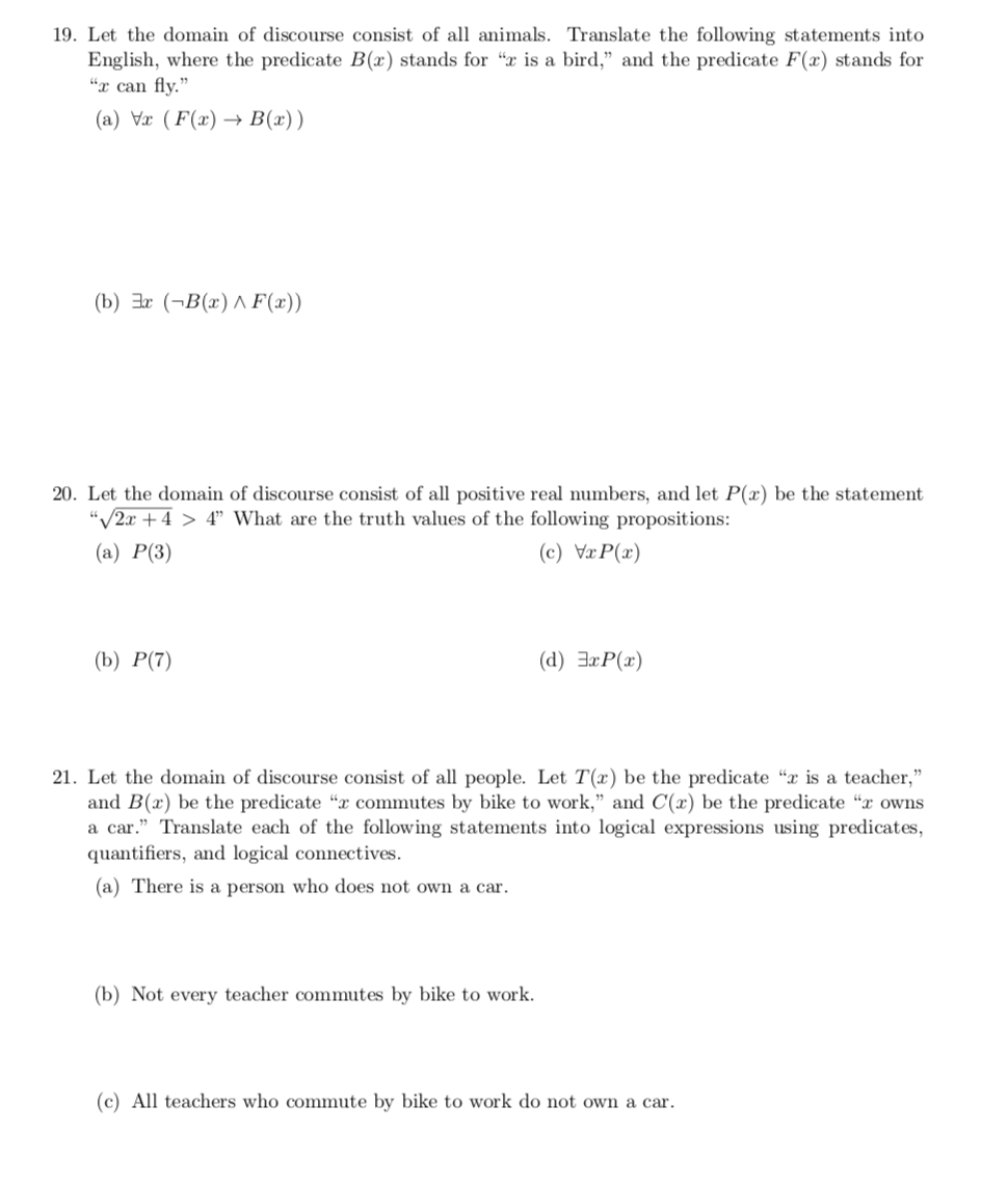 Solved Let the domain of discourse consist of all animals. | Chegg.com