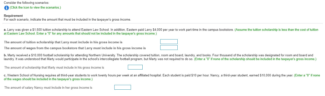 Consider the following scenarios: (Click the icon to | Chegg.com Consider the following scenarios: (Click the icon to | Chegg.com