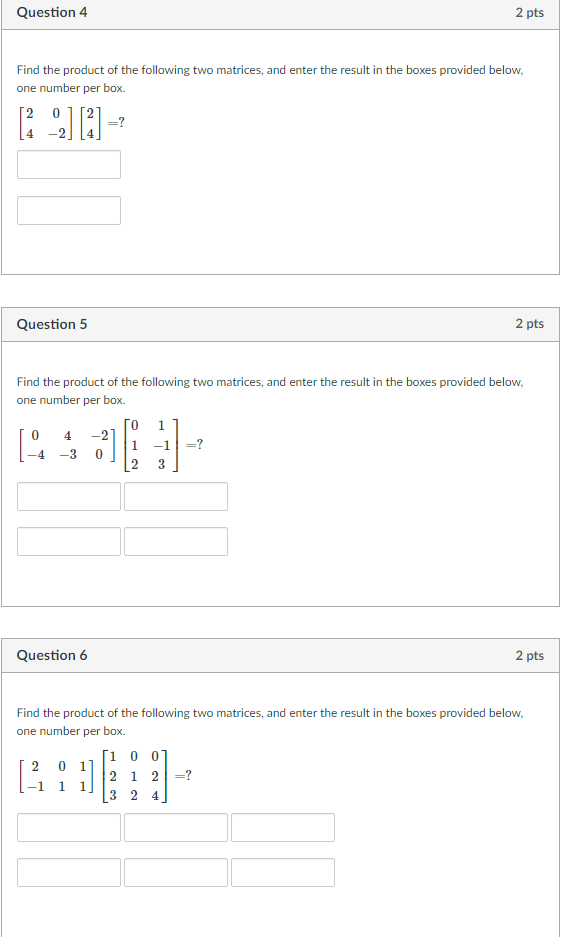 Solved Question 1 2 pts Find the product of the following | Chegg.com