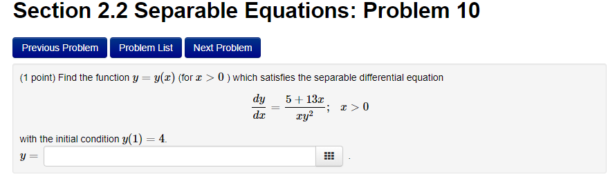 Solved Section 2 2 Separable Equations Problem 10 Previous