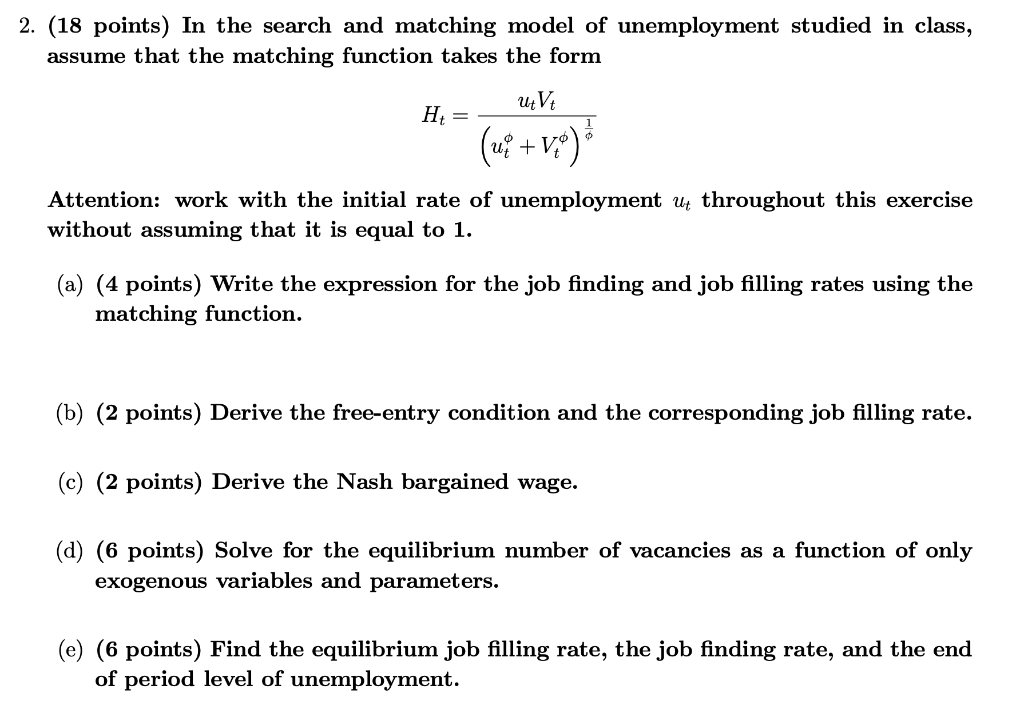 2. (18 points) In the search and matching model of | Chegg.com