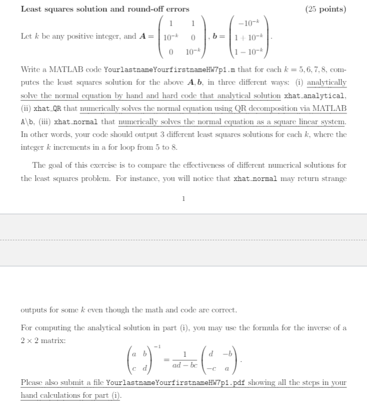 Least squares solution and round-off errors (25 | Chegg.com