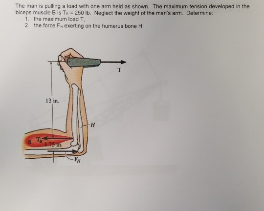 Solved The man is pulling a load with one arm held as shown. | Chegg.com
