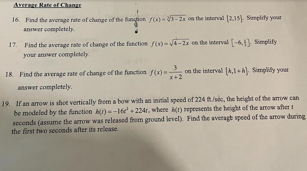 Solved 16. Find the average rate of change of the function | Chegg.com