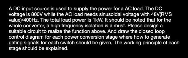 Solved A DC input source is used to supply the power for a | Chegg.com