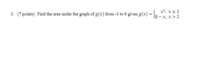 Solved 3. (7 points) Find the area under the graph of g(x) | Chegg.com
