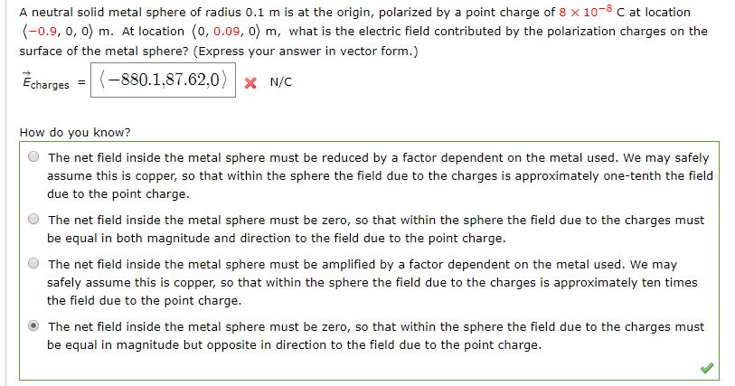 Solved A neutral solid metal sphere of radius 0.1 m is at | Chegg.com