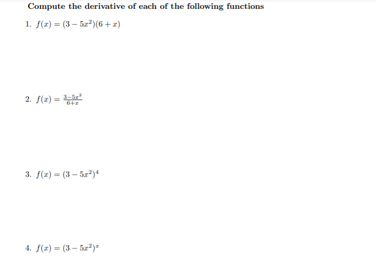 Solved Compute the derivative of each of the following | Chegg.com