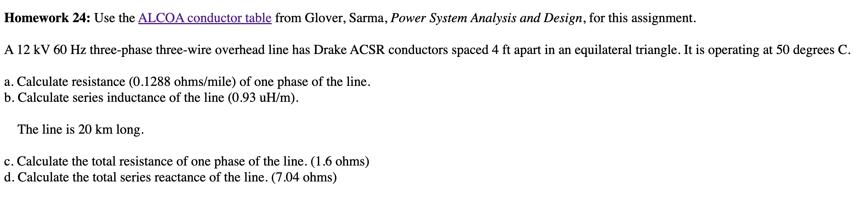 Solved Homework 24: Use the ALCOA conductor table from | Chegg.com