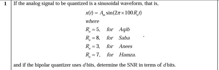 Solved 1 If the analog signal to be quantized is a | Chegg.com