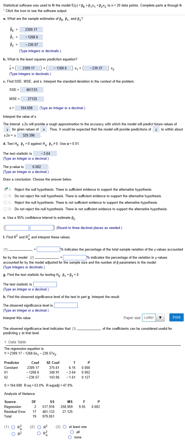 Solved Statistical software was used to fit the model | Chegg.com