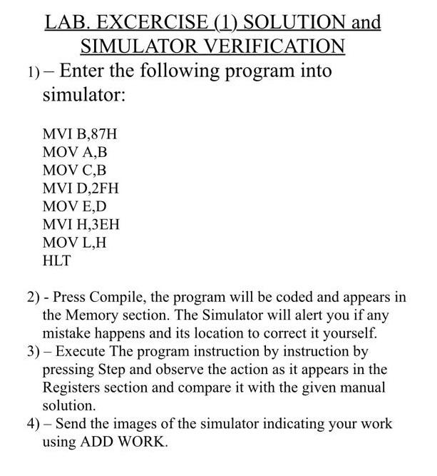 Solved LAB. EXCERCISE (1) SOLUTION and SIMULATOR | Chegg.com