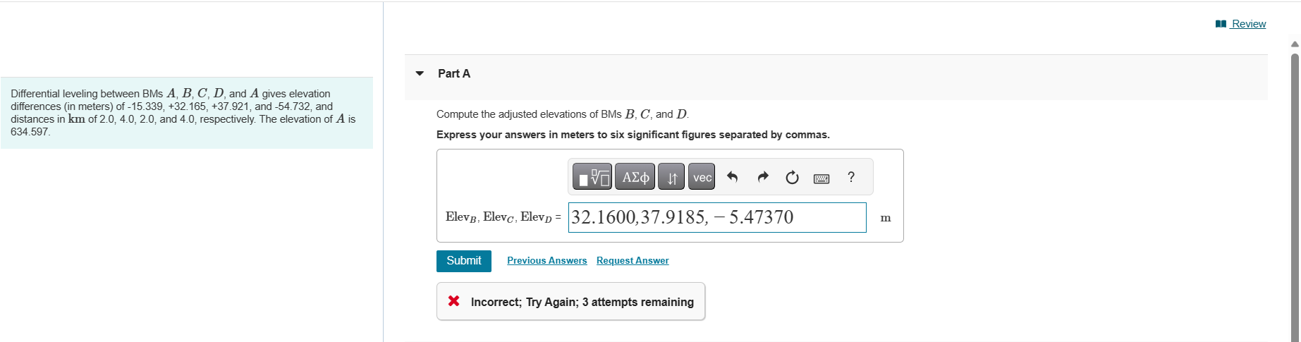 Solved Differential leveling between BMs A,B,C,D, and A | Chegg.com