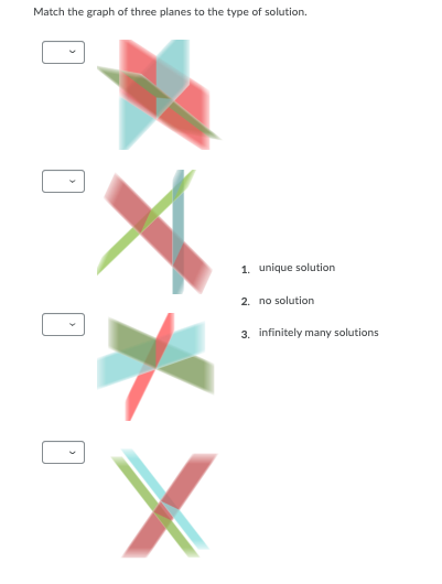 Solved Match the graph of three planes to the type of | Chegg.com