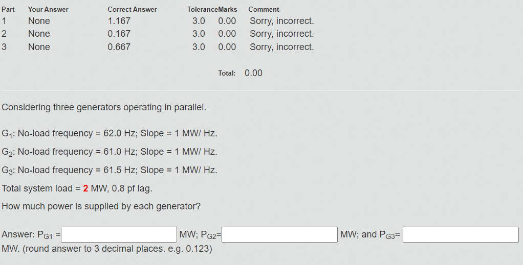 Solved Total: 0.00 Considering three generators operating in | Chegg.com