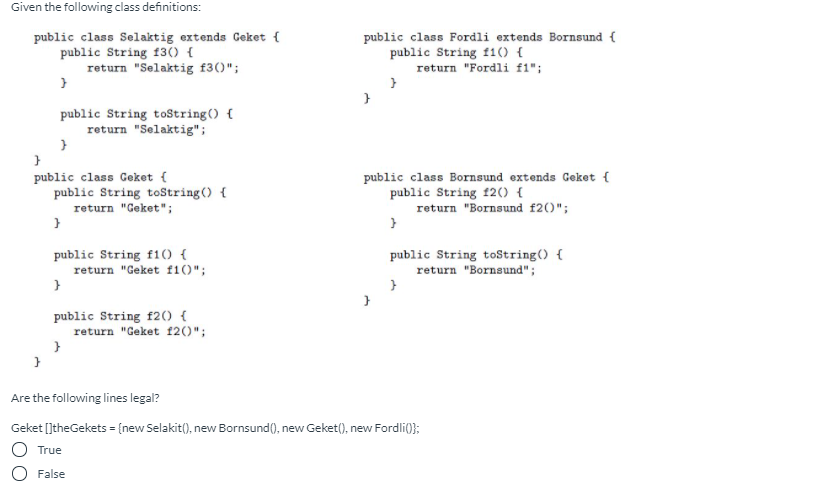 Solved Given the following class definitions: public class | Chegg.com