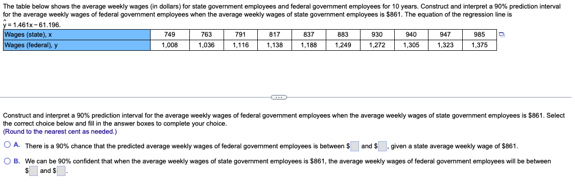 Solved Construct and interpret a 90% prediction interval for | Chegg.com