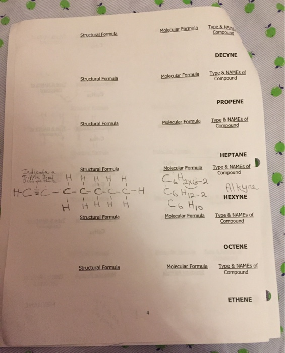 Solved Compoung DECYNE Compound PROPENE Compound HEPTANE | Chegg.com