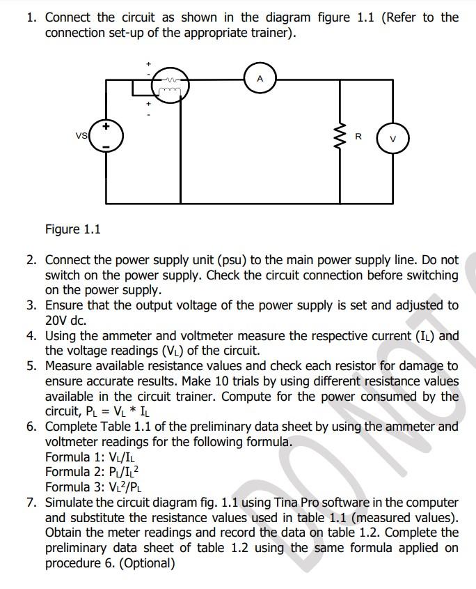 Solved 1. Connect the circuit as shown in the diagram figure | Chegg.com