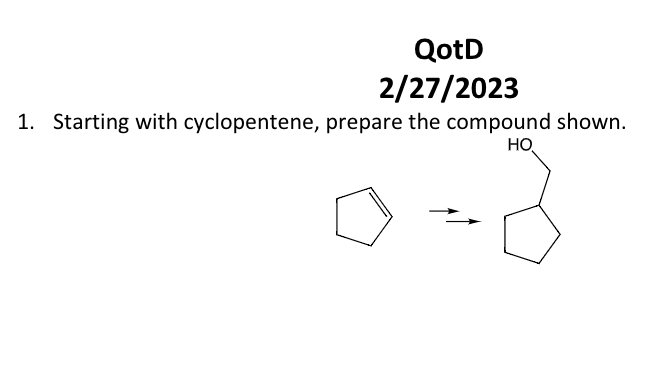 Solved 1. Starting with cyclopentene, prepare the compound | Chegg.com