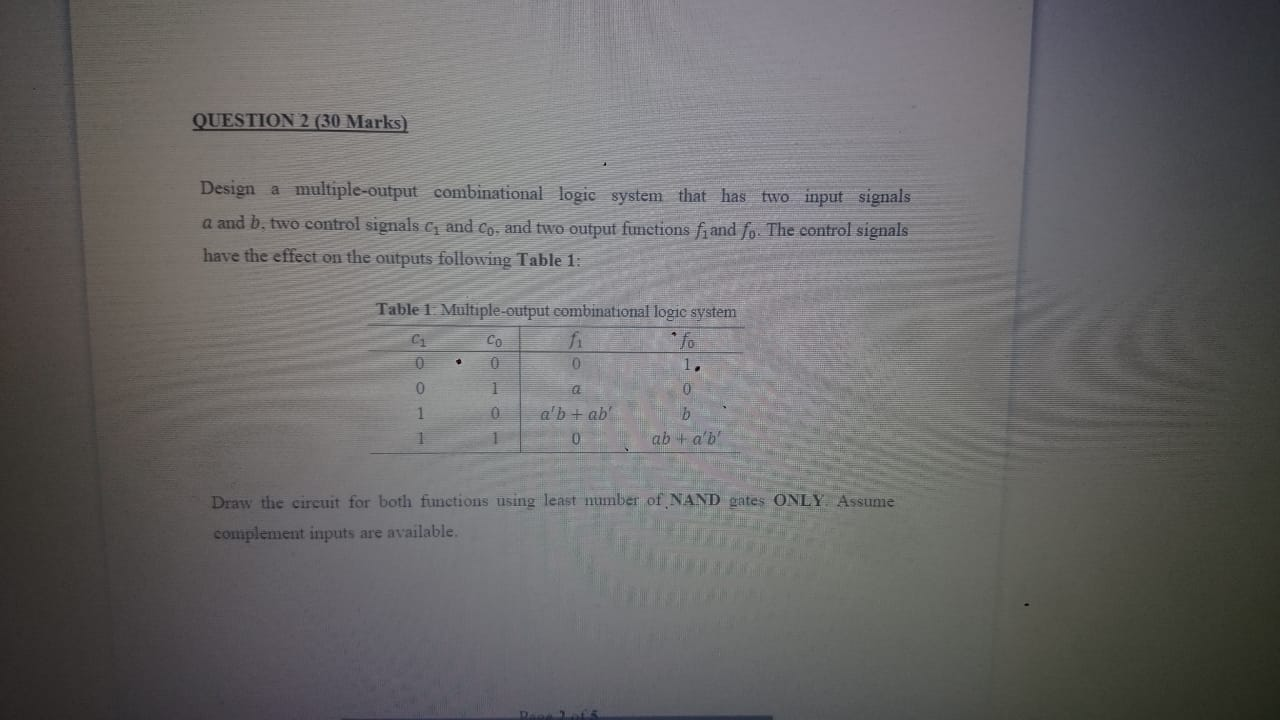 Solved QUESTION 2 (30 Marks) Design a multiple-output | Chegg.com