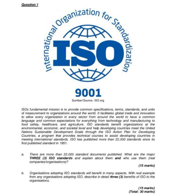 Solved Question 1 for Organizations international ISO | Chegg.com