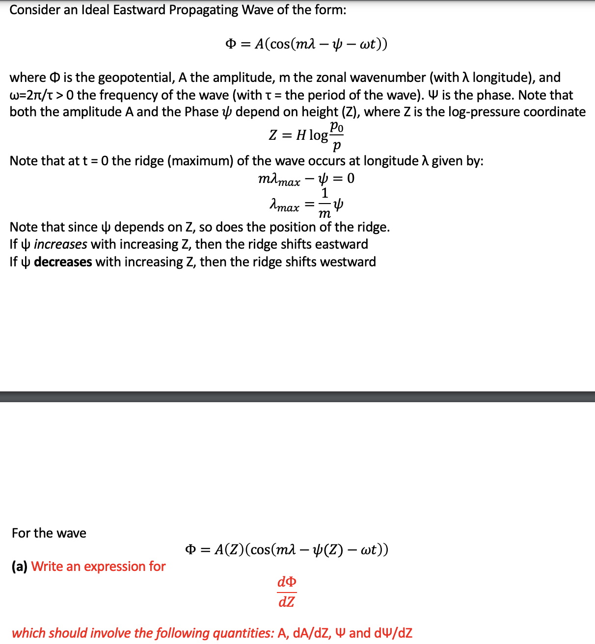 Solved Consider an Ideal Eastward Propagating Wave of the | Chegg.com