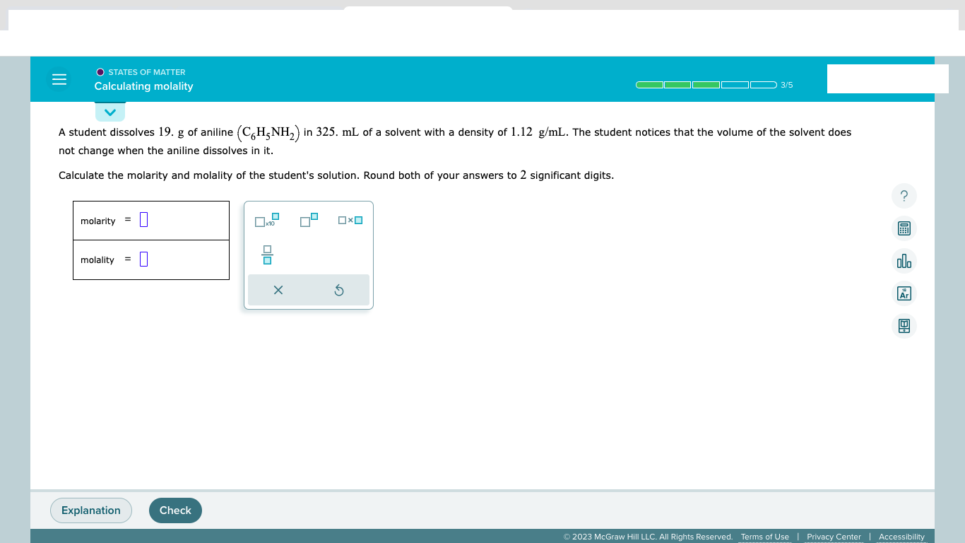 Solved A student dissolves 19.g of aniline (C6H5NH2) in | Chegg.com