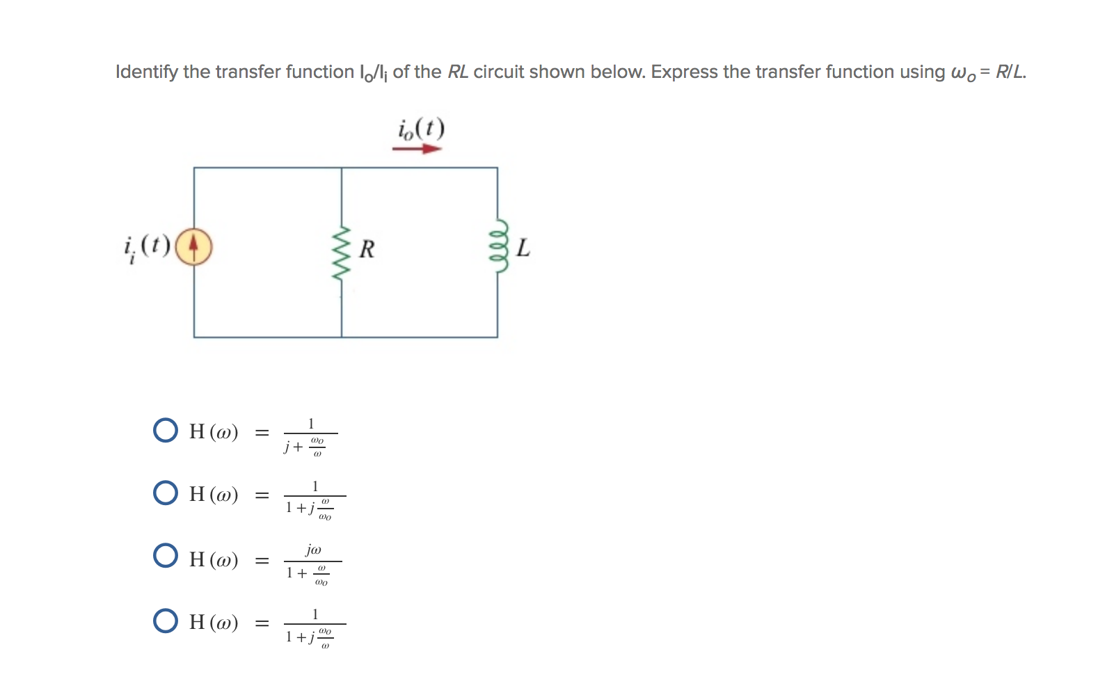 Solved Identify the transfer function 10/; of the RL circuit | Chegg.com