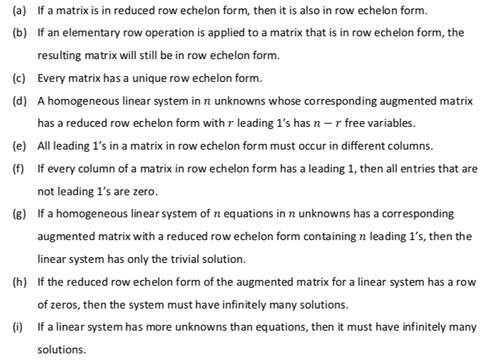 Solved A If A Matrix Is In Reduced Row Echelon Form Then