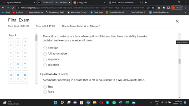 Solved The ability to automate a task whereby it is full | Chegg.com