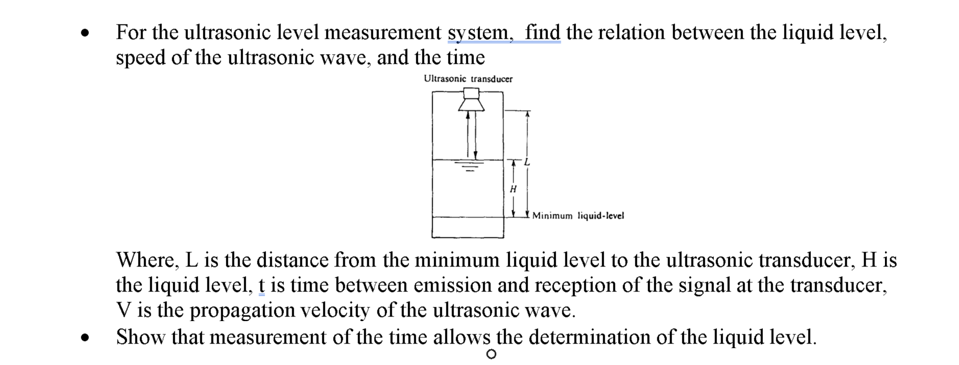 Solved For the ultrasonic level measurement system, find the | Chegg.com