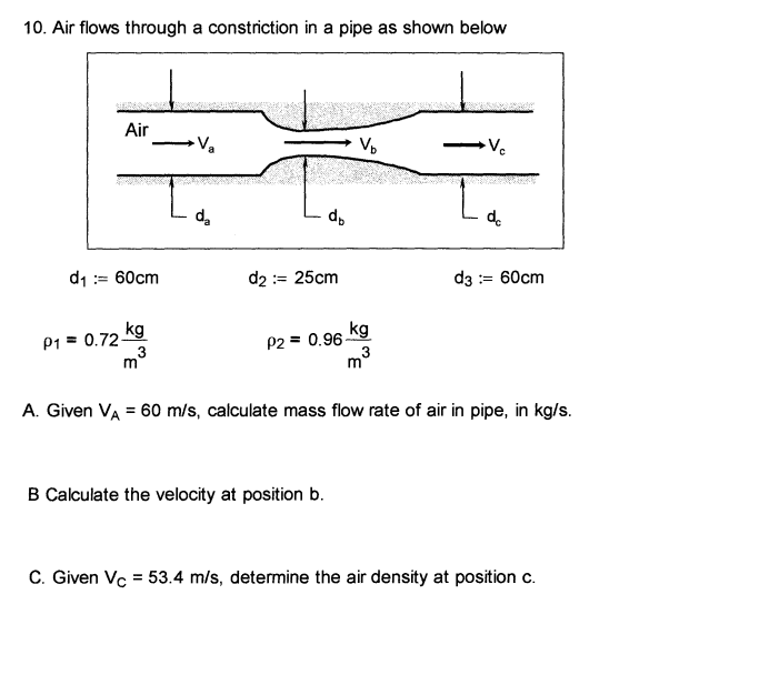 Solved 10. Air flows through a constriction in a pipe as | Chegg.com