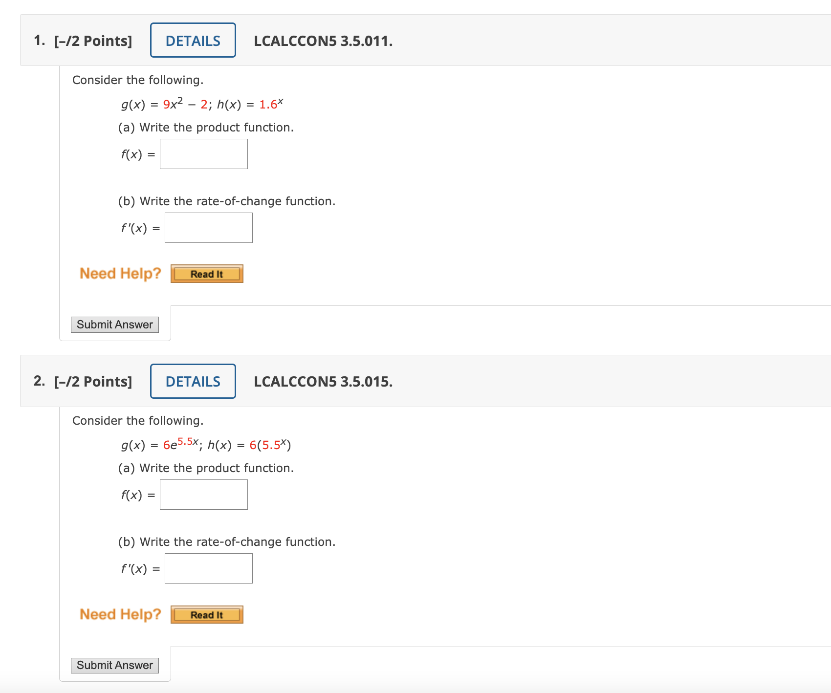 Solved Consider the following. g(x)=9x2−2;h(x)=1.6x (a) | Chegg.com