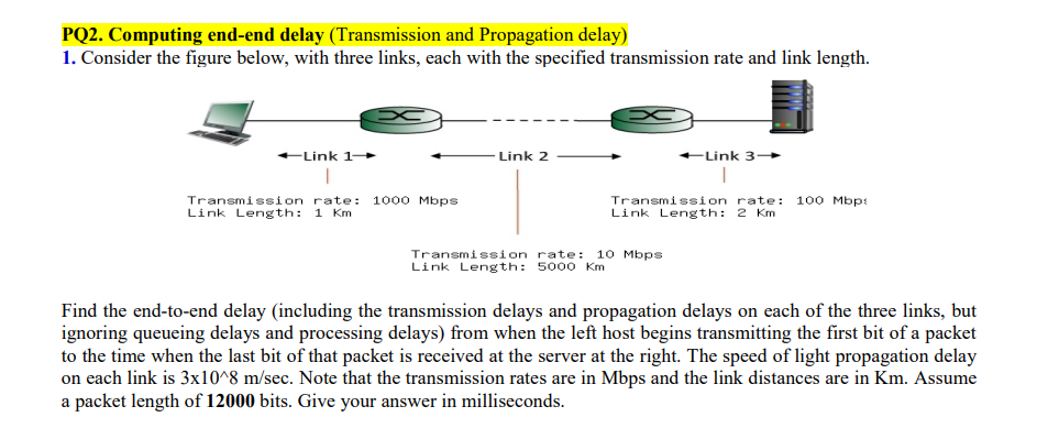Solved PQ2. Computing end-end delay (Transmission and | Chegg.com