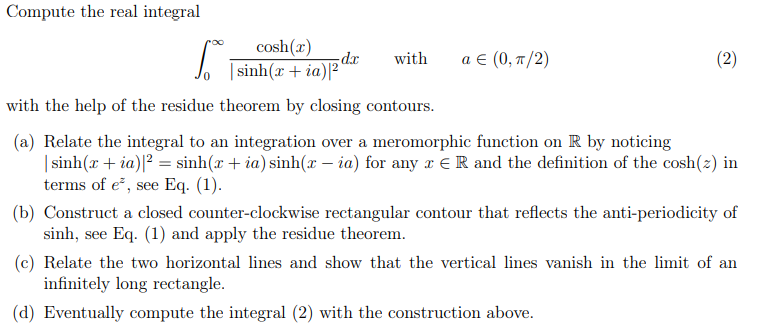Compute the real integral cosh() with | sinh(x | Chegg.com