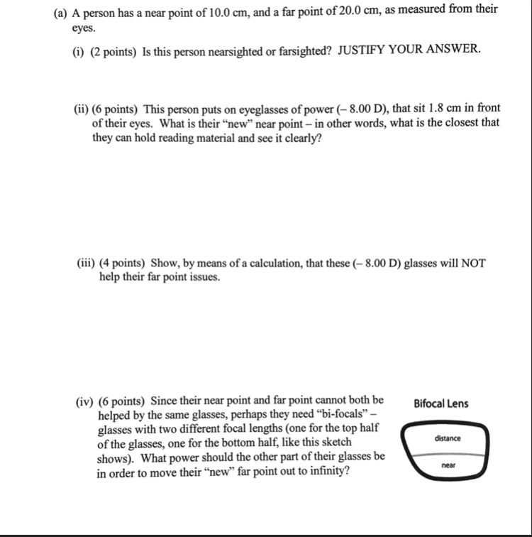 Solved (a) A person has a near point of 10.0 cm, and a far | Chegg.com