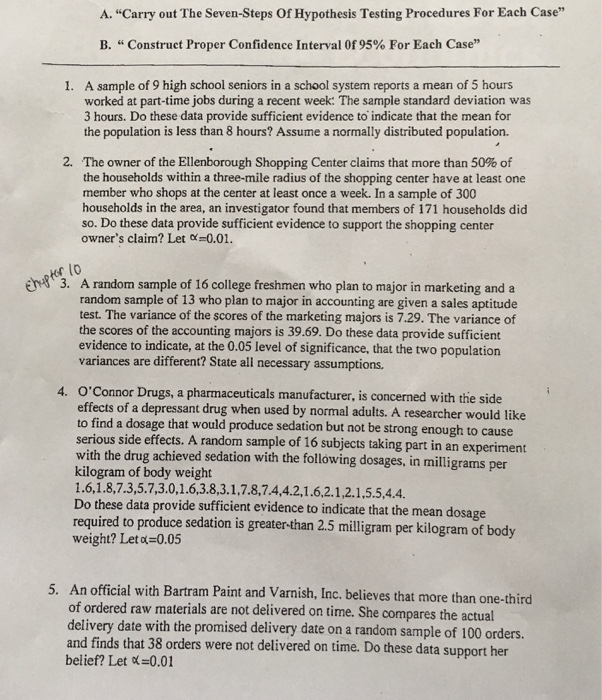Solved A. "Carry out The Seven-Steps of Hypothesis Testing | Chegg.com