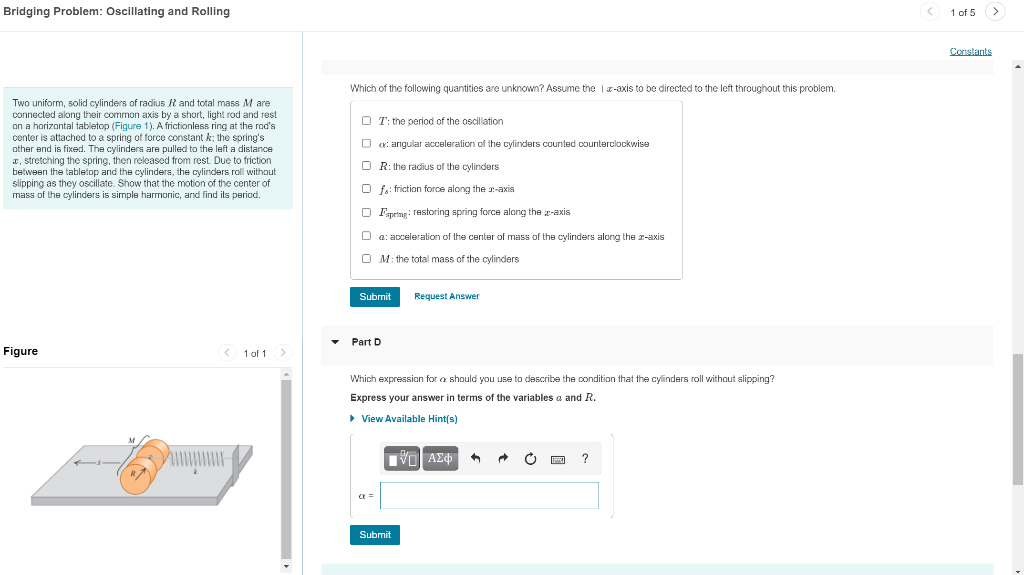 Solved Bridging Problem: Oscillating and Rolling 1 of 5 > | Chegg.com