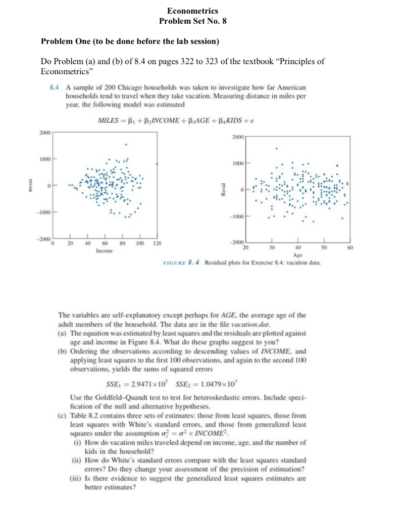 Econometrics Problem Set No. 8 Problem One (to be | Chegg.com