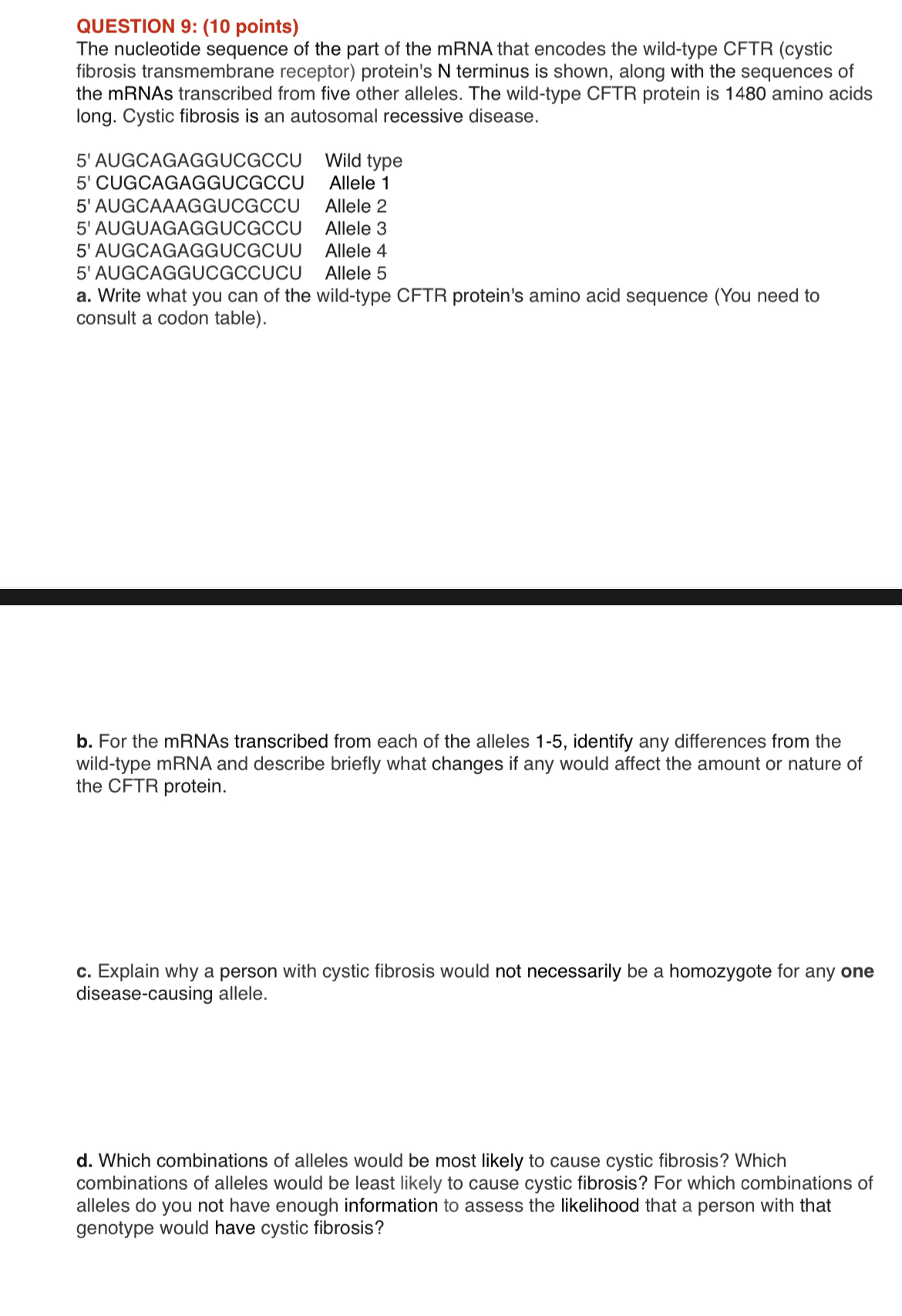Solved QUESTION 9: (10 ﻿points) ﻿The nucleotide sequence of | Chegg.com