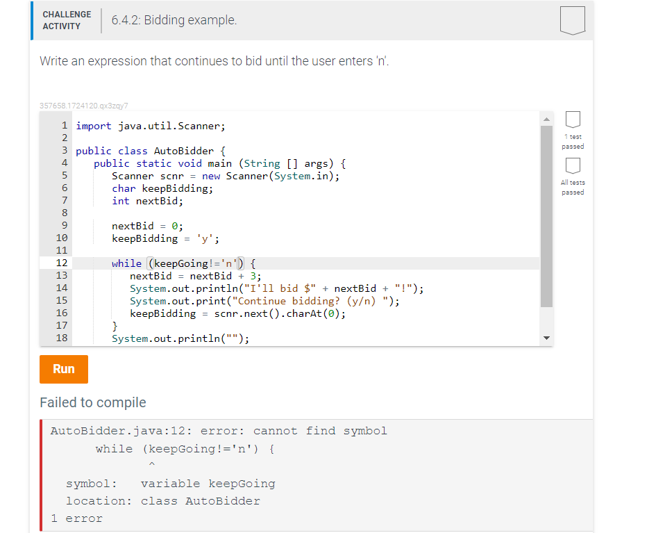 Solved CHALLENGE ACTIVITY 6.4.2: Bidding example. Write an | Chegg.com