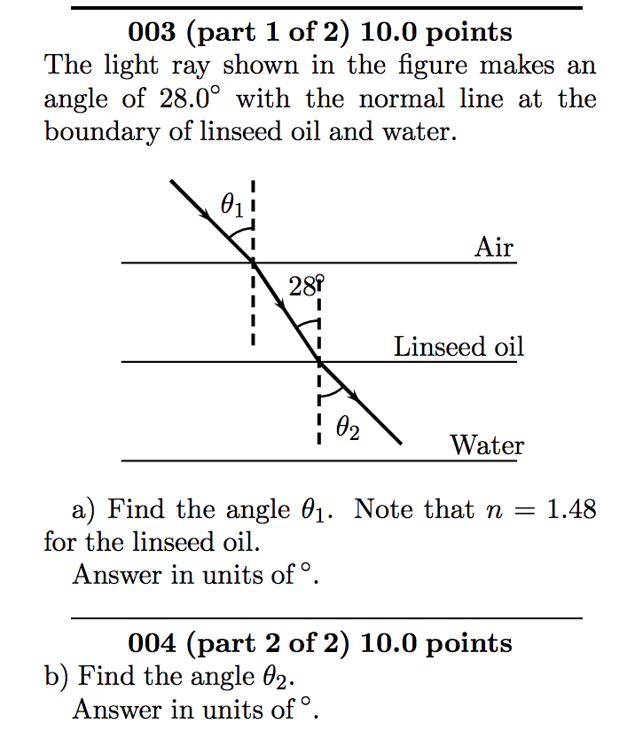 Solved 003 (part 1 of 2) 10.0 points The light ray shown in | Chegg.com