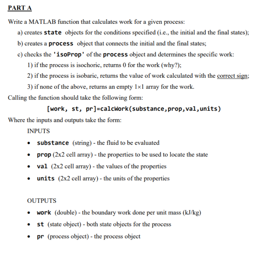 PART A Write a MATLAB function that calculates work | Chegg.com